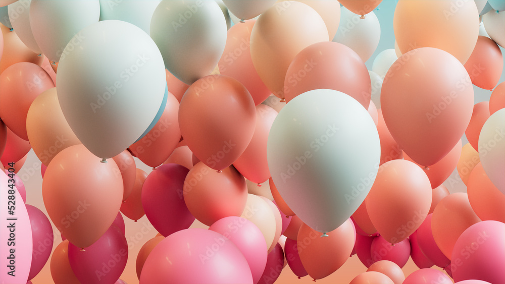 Coral, Pink and Turquoise Balloons Floating in the Air. Youthful, Party ...