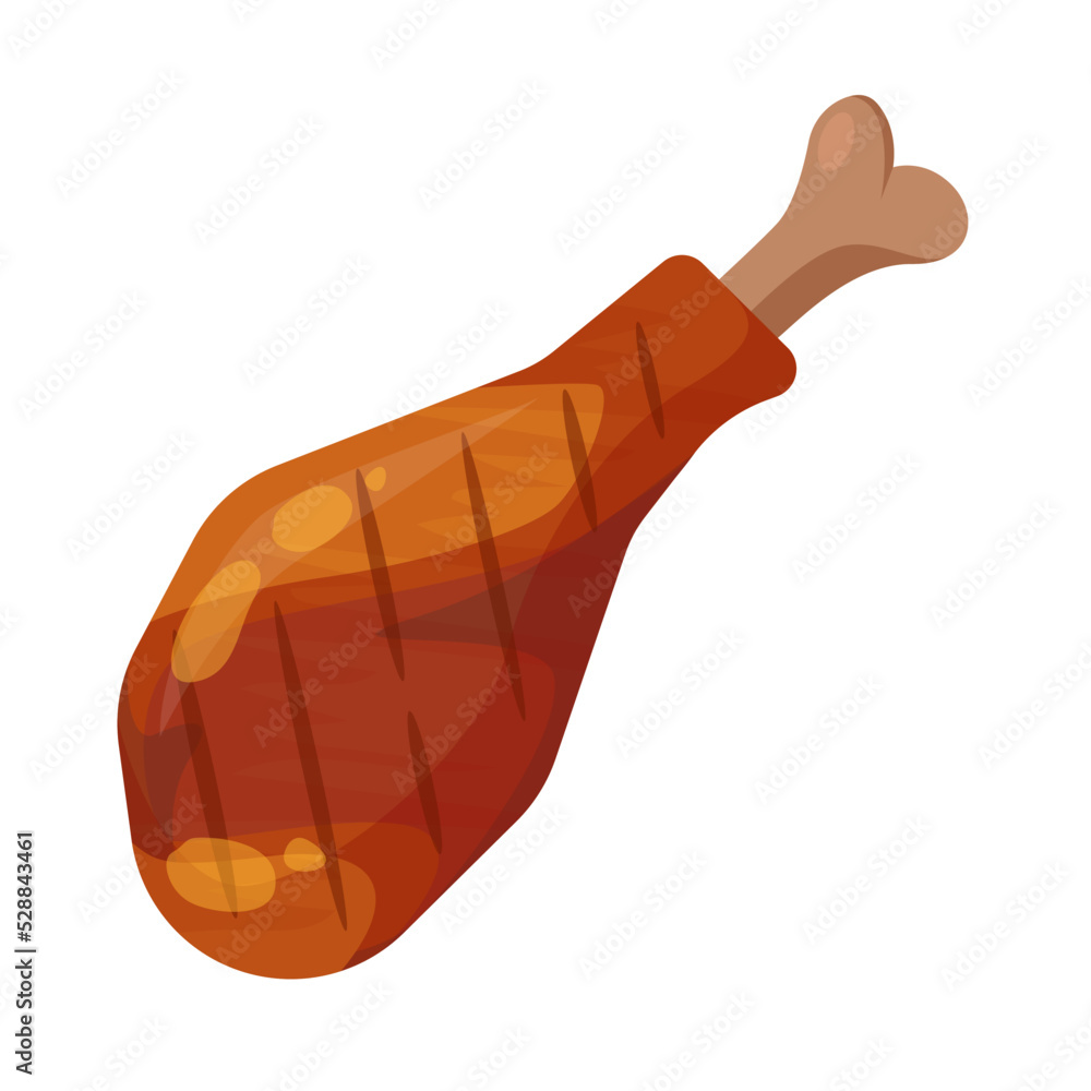 BBQ Chicken drumstick flat vector illustration clipart isolated on ...