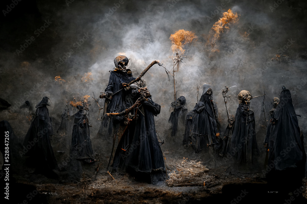 Grim reaper with haunted, creepy graveyard.Digital art Stock ...