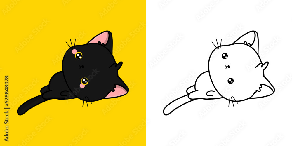 Kawaii Kitty Clipart Multicolored and Black and White. Cute Kawaii ...