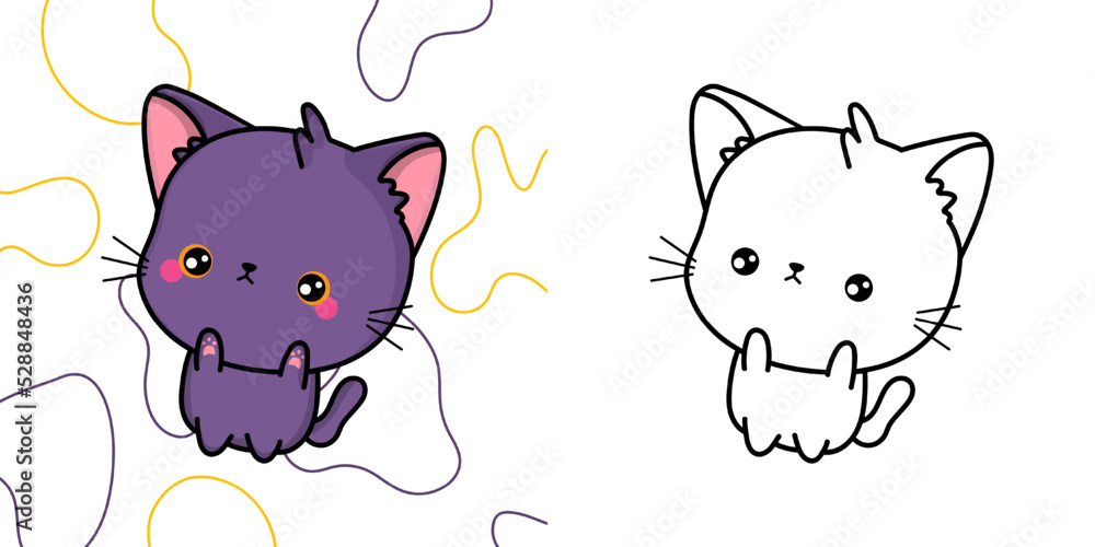Cute Violet Cat Clipart for Coloring Page and Illustration. Happy Clip ...