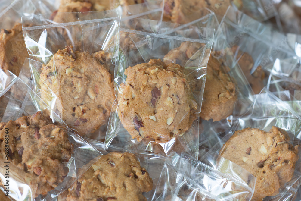 Homemade cookie in plastic bag package with close up shot,food ...