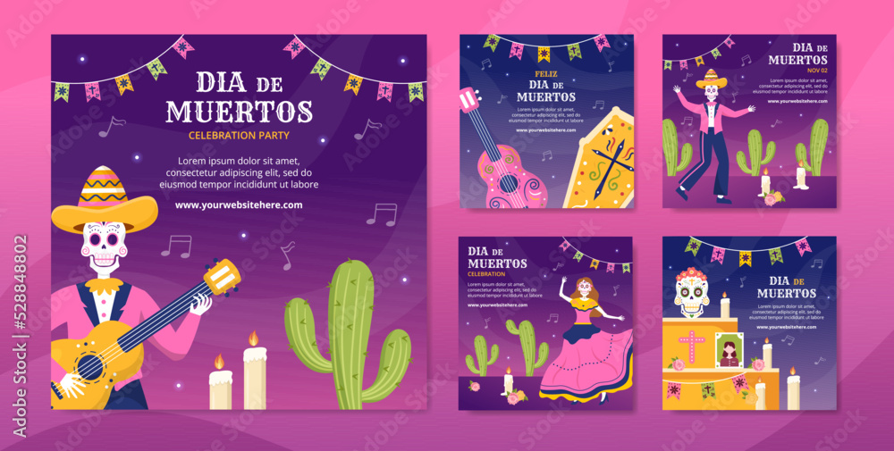 Dia De Los Muertos or Day of the Dead Social Media Post Template Hand ...