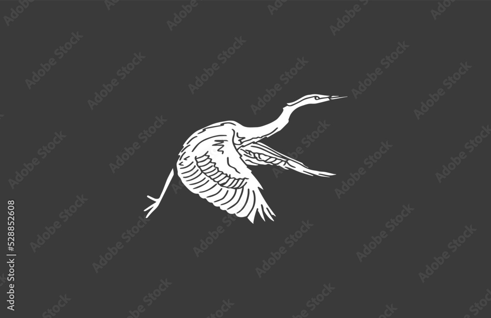 Flying crane bird Hand Drawn Vector Illustration Stock Vector | Adobe Stock