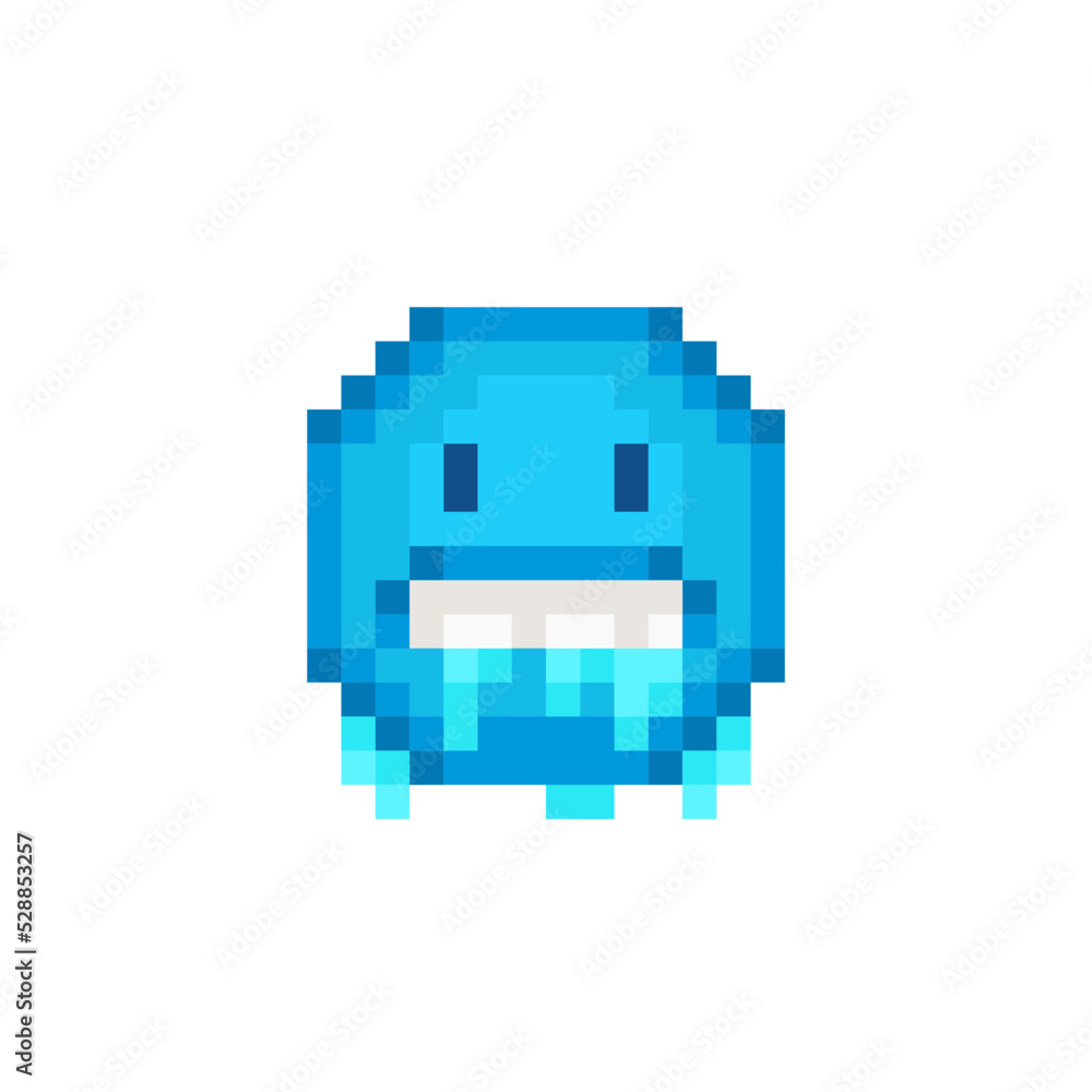 Cold face. Icy blue face with gritted teeth. Cartoon character. Pixel ...