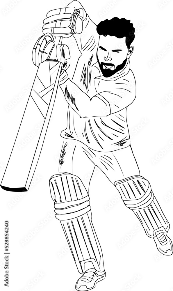 Cricket Batsman vector, Cricket Batsman playing straight drive shot ...