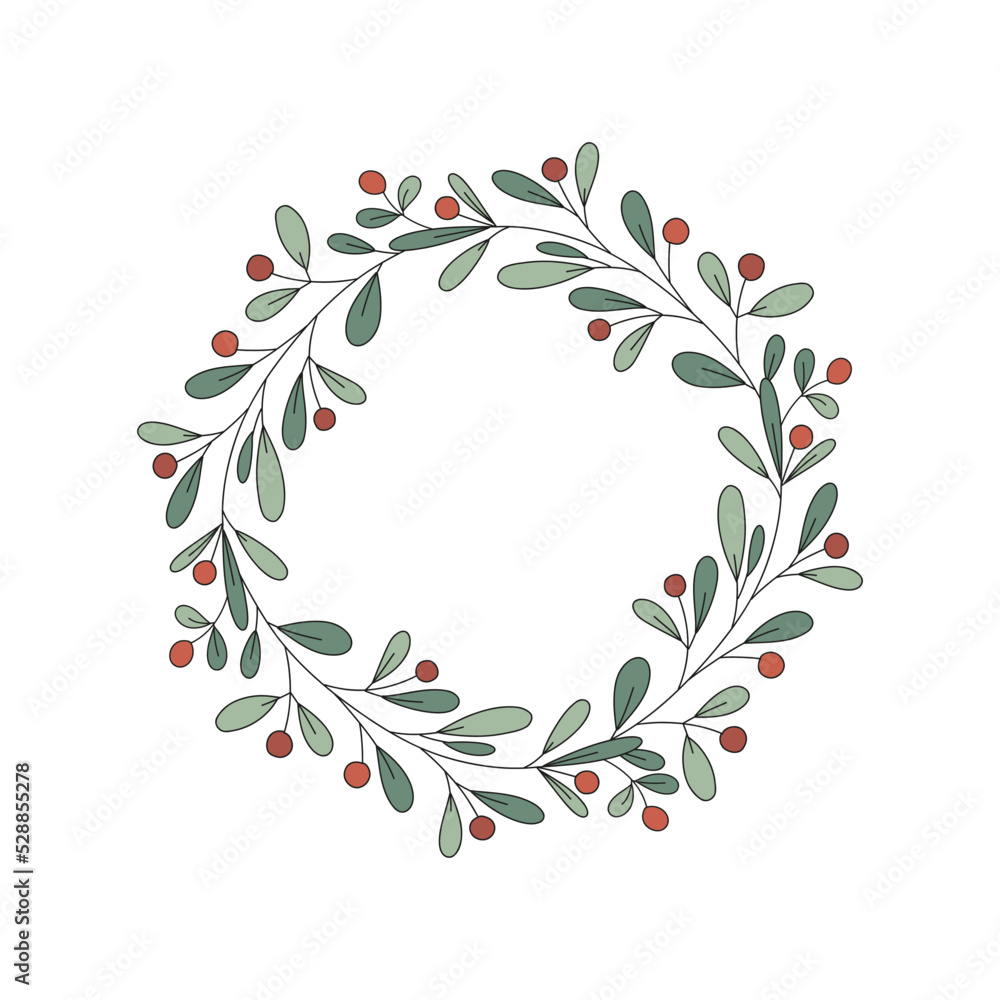 Christmas mistletoe wreath with red berries vector illustration ...