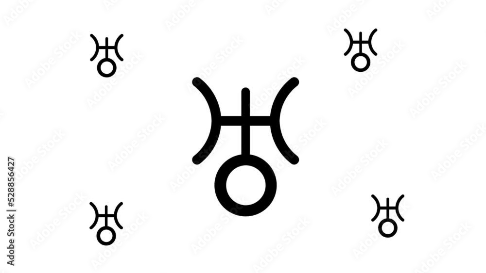 Zoom in and out animation the astrological uranus symbol. Large black ...