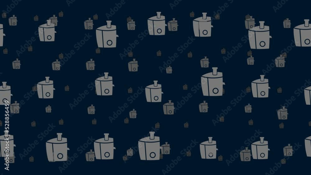 Juicer symbols float horizontally from left to right. Parallax fly ...