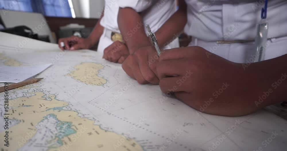 Student study Navigation ship chart for building a sailing route. Maps ...
