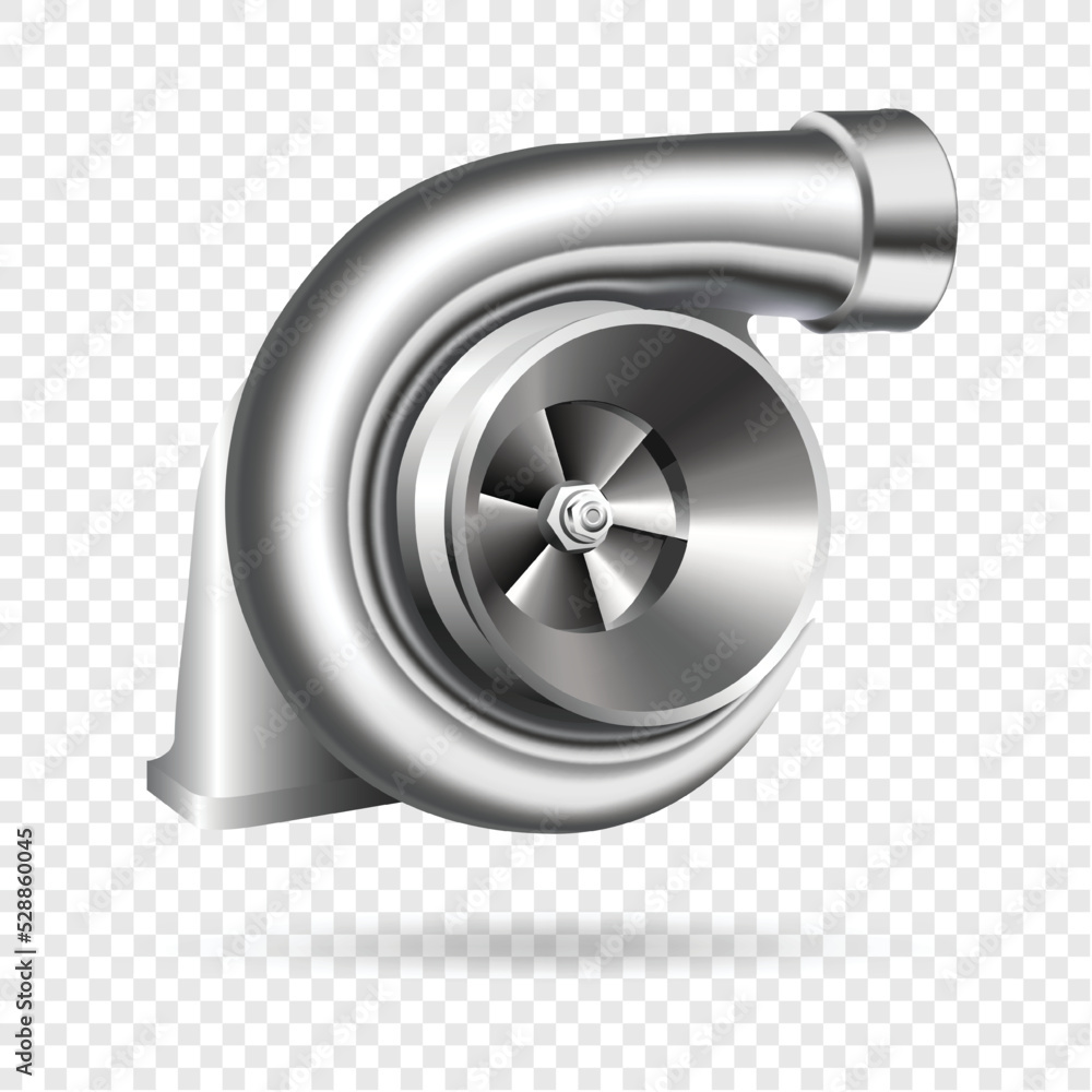 Vector illustration, car turbocharger, compressor realistic 3d icon ...