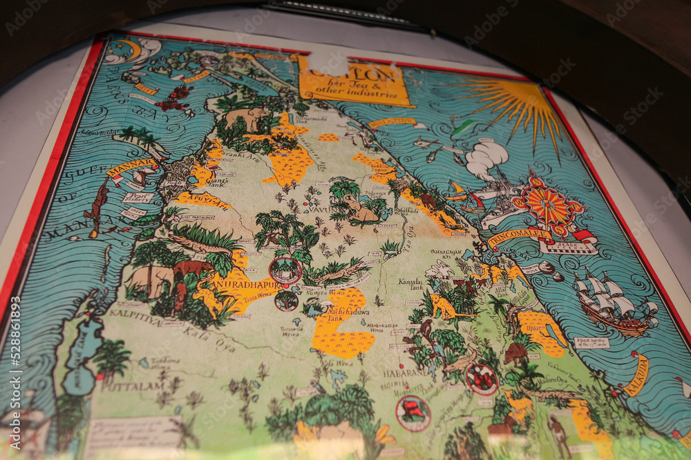 sri lanka, ella, 2020. ancient map of ceylon island location animal ...