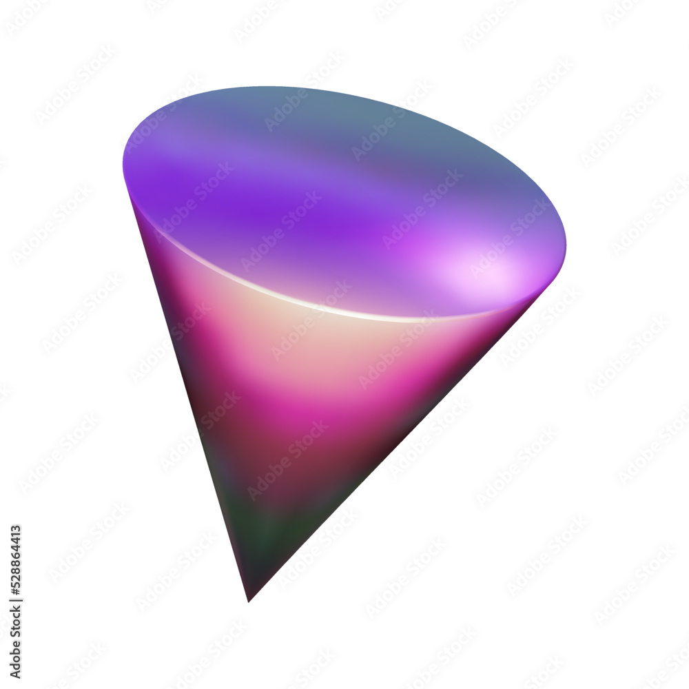 3d pink metal neon gradient cone render. Vector abstract trianglular ...