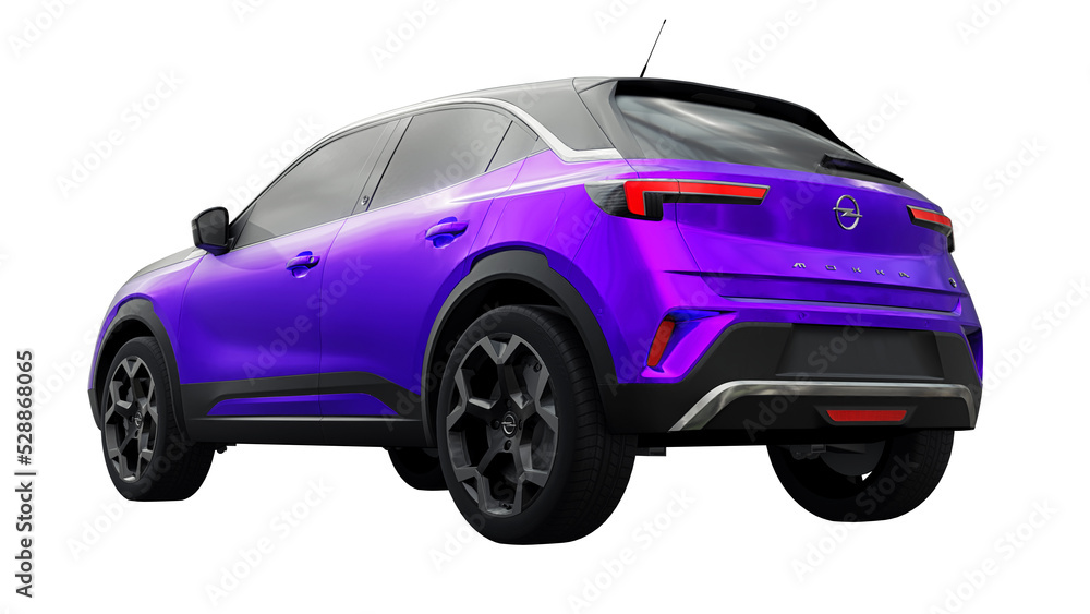Berlin. Germany. July 25, 2022. Purple Opel Mokka-e 2022 on a white ...