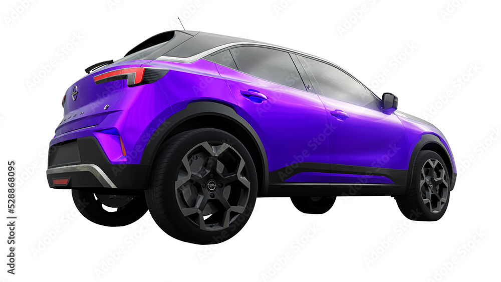 Berlin. Germany. July 25, 2022. Purple Opel Mokka-e 2022 on a white ...