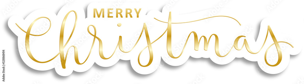 MERRY CHRISTMAS metallic gold brush calligraphy banner on sticker on ...