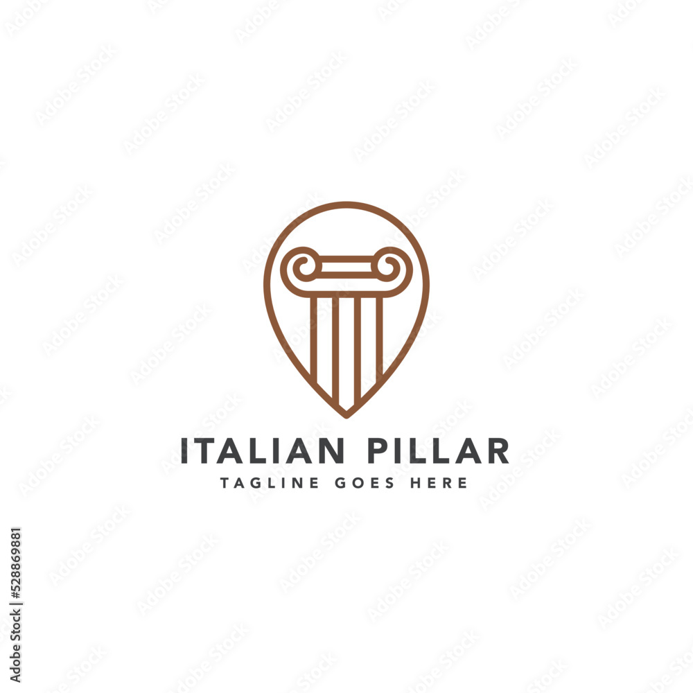 Vector abstract Greek column logo design template with location pin ...