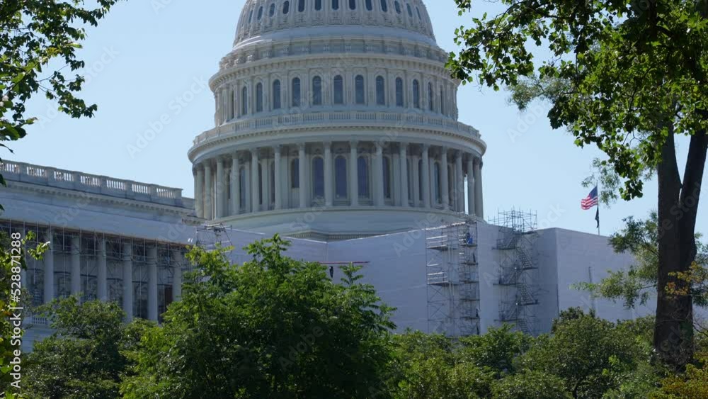 United States Capitol building close up. Tilt up from ground level ...