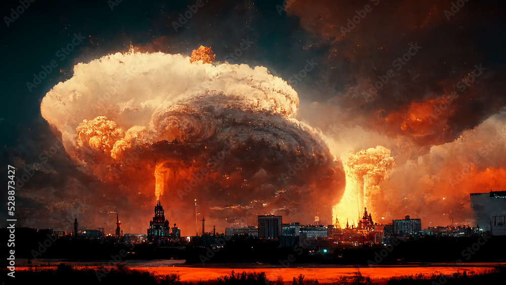Epic Nuclear Explosions Above City Apocalyptic Sky Spectacular Art ...