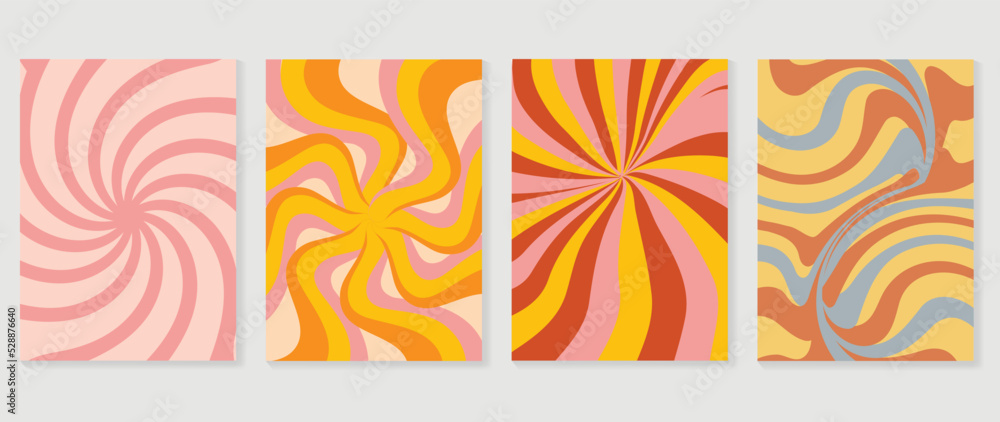 Set of groovy hippie background vector. Collection of retro trippy ...