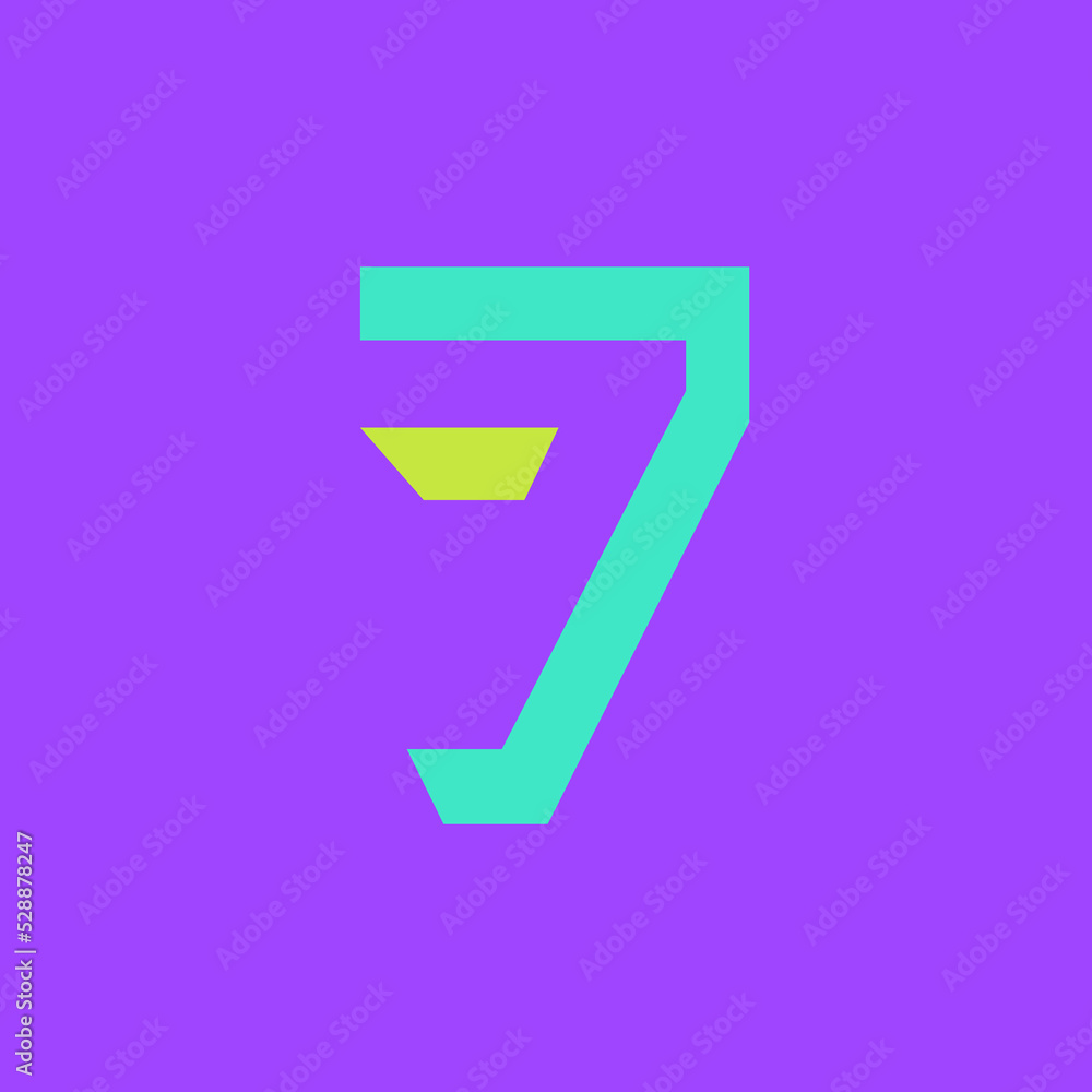 Number 7 in a modular font style, with a sharp, bold, masculine style ...
