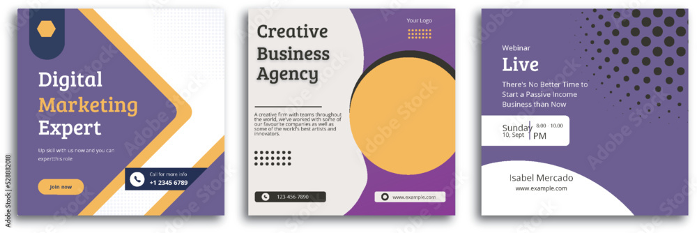 Set of Editable minimal square banner template. color background with ...