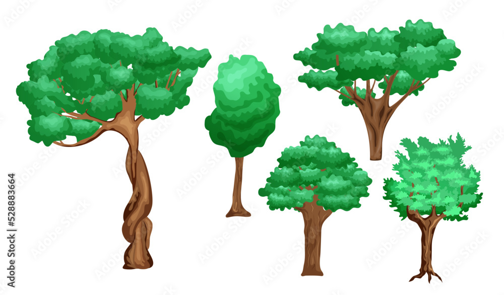 Set of cartoon style trees. Vector stock illustration. Plants for ...