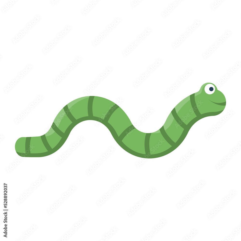 Green worm. Worm icon. Smiling cartoon earthworm. Vector illustration ...