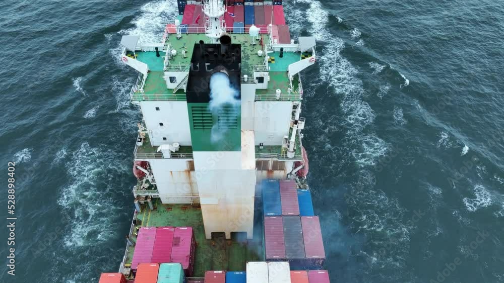 Smoke exhaust gas emissions from cargo container ship,Marine diesel ...