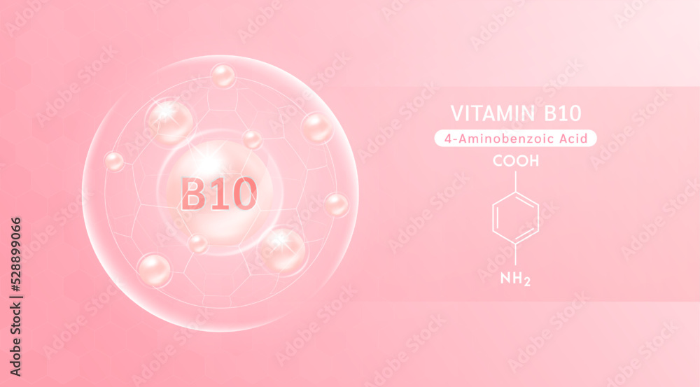 Vitamin B10 pink and structure. Vitamin solution complex with Chemical ...