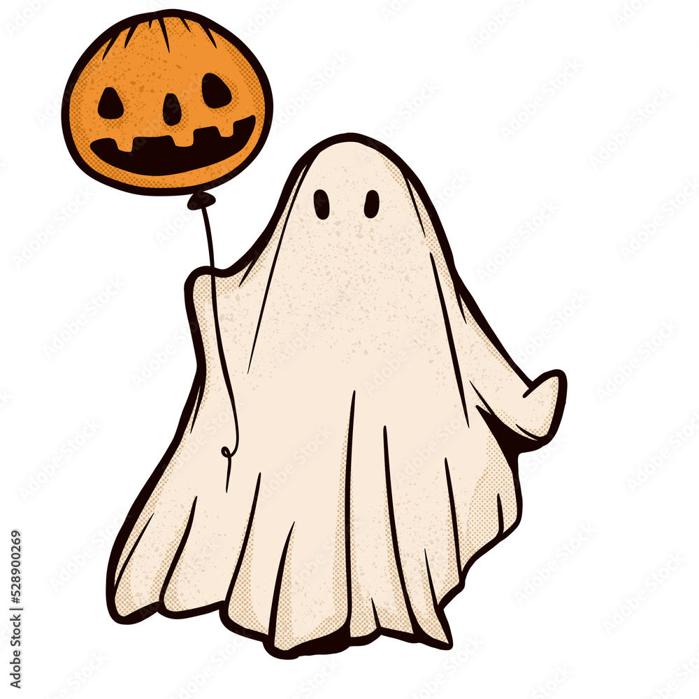 retro ghost halloween cute illustration vintage cartoon ghost cloth ...