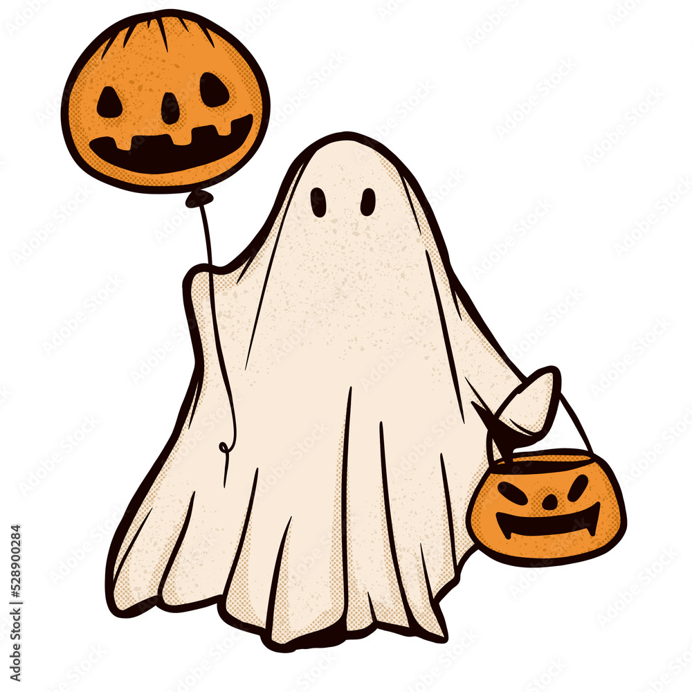ภาพประกอบสต็อก Retro Ghost Halloween Cute Illustration Vintage Cartoon Ghost Cloth ภาพ Adobe Stock