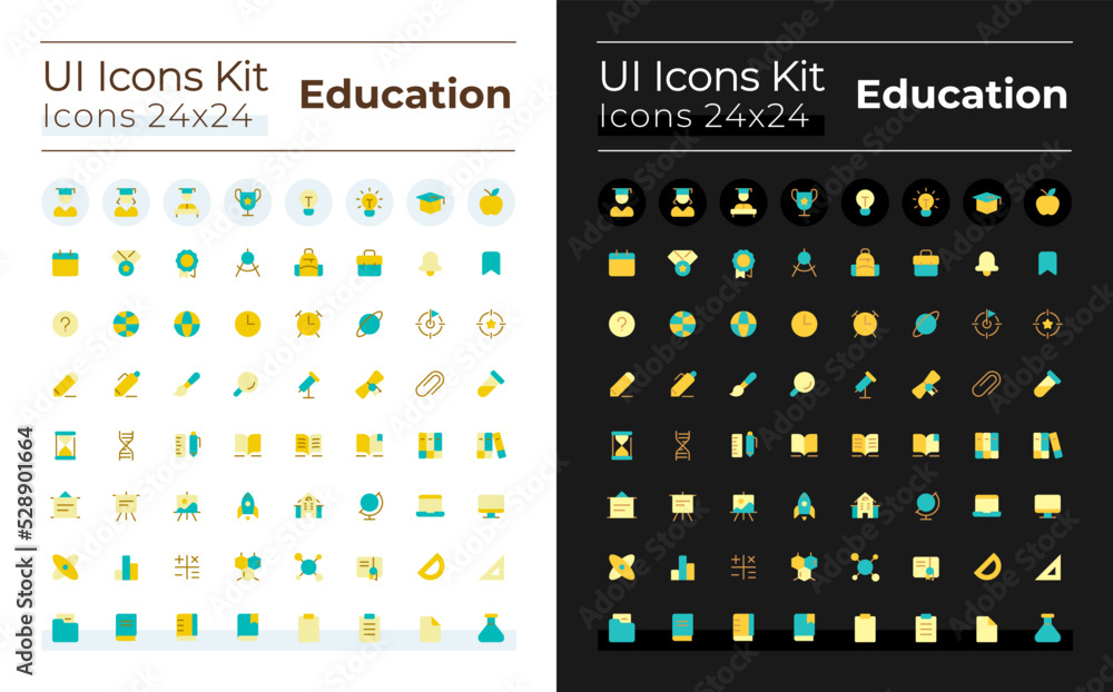 Distance education flat color ui icons set for dark, light mode. E ...
