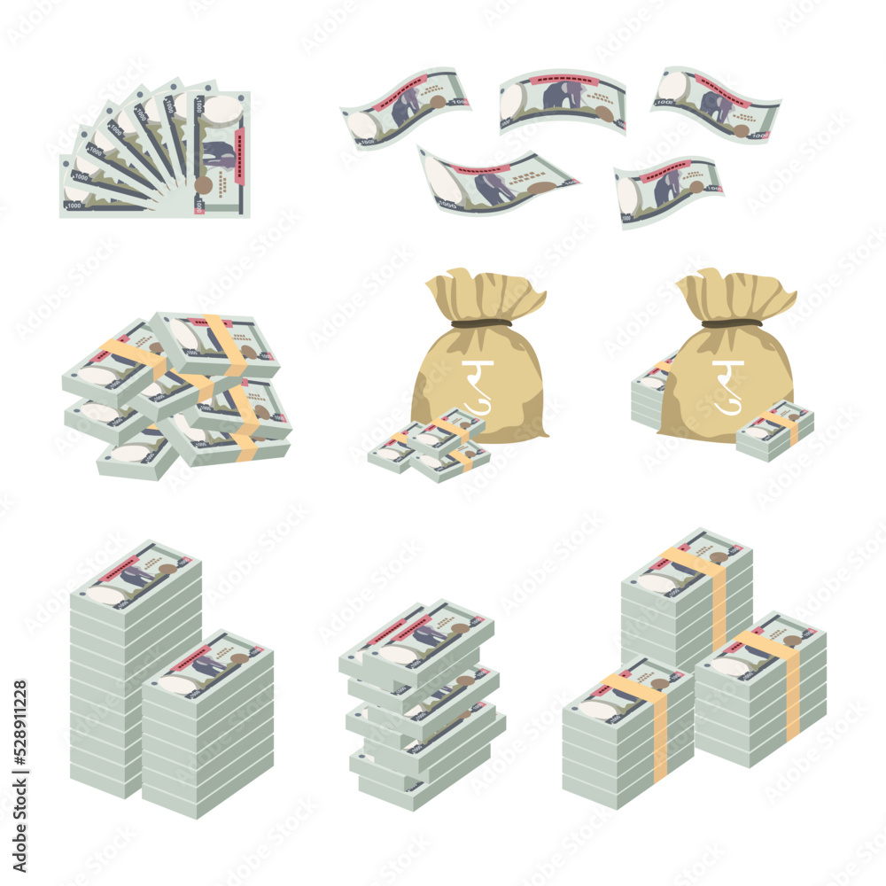 Vetor de Nepalese Rupee Vector Illustration. Huge packs of Nepal money ...