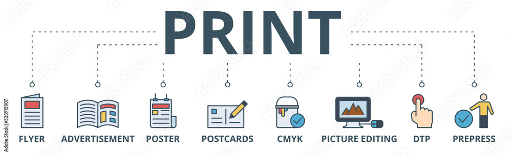 Print banner web icon vector illustration concept with icon of flyer ...