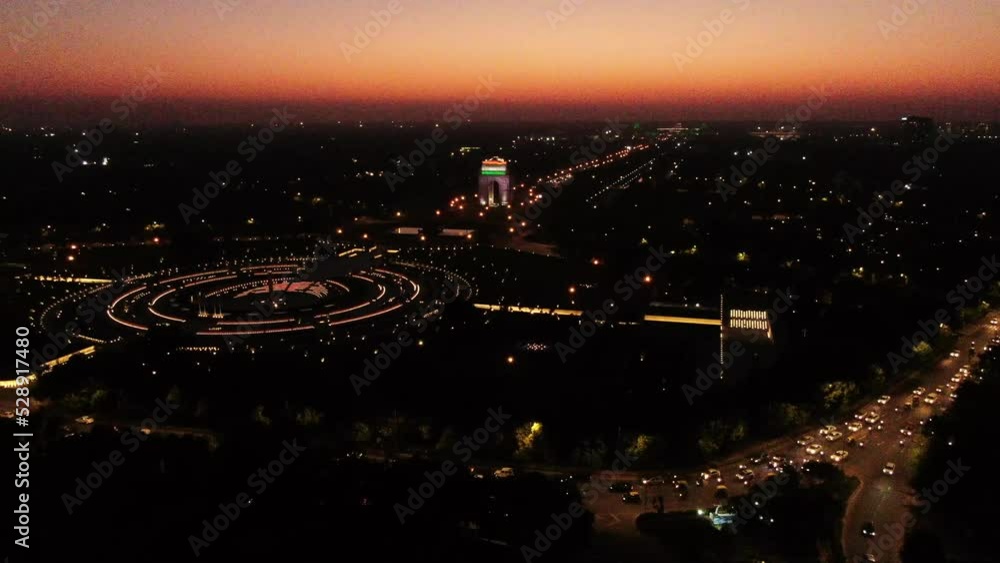 4k Aerial Drone Shot Of India Gate rajpath Kartavya Path centre vista ...
