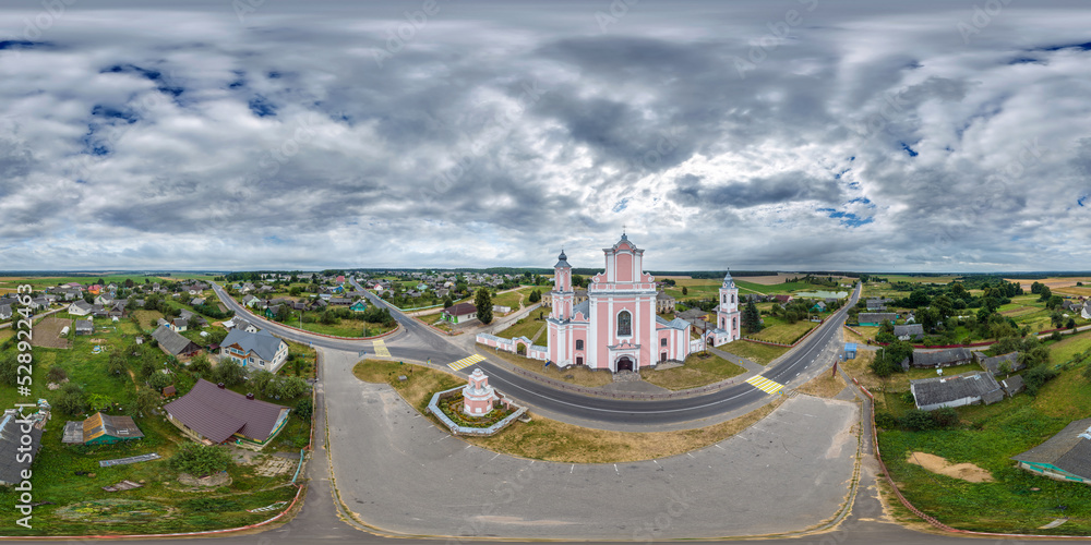 full hdri 360 panorama aerial view of baroque temple or catholic church ...