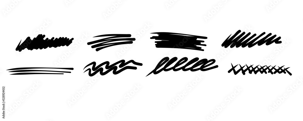 Hand drawn marker underline line stroke set. Highlight underline and ...