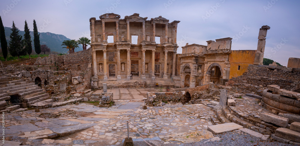 Celsius Library in ancient city Ephesus (Efes). Most visited ancient ...