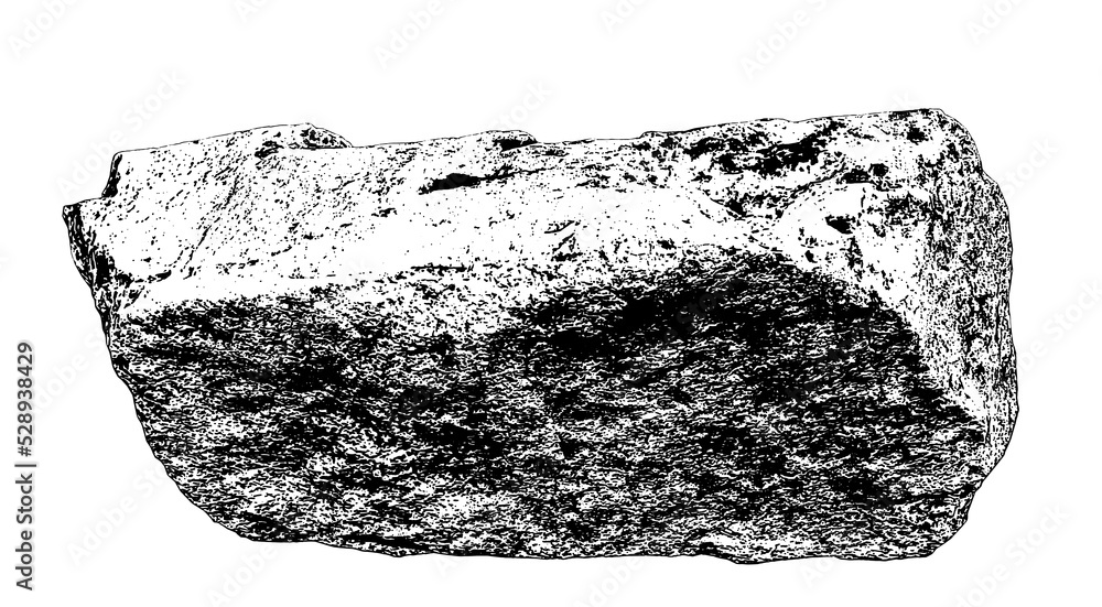 Rough stone or rock. Geology drawing of mountain ore. Realistic hand ...