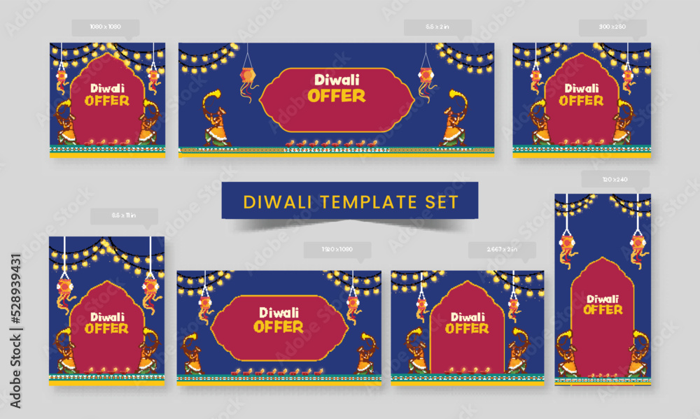 Diwali Sale Social Media Banner And Template Set With Tutari Players In ...