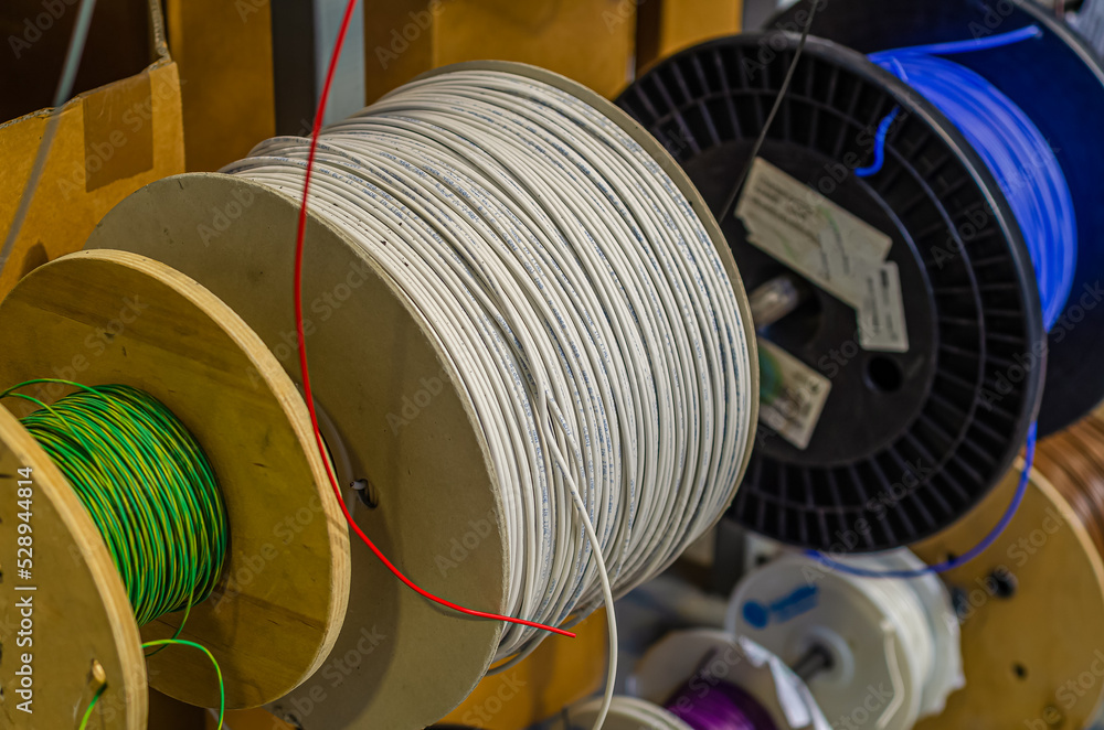 Production of wire, cable in bobbins at the plant. Cable plant. Stock ...