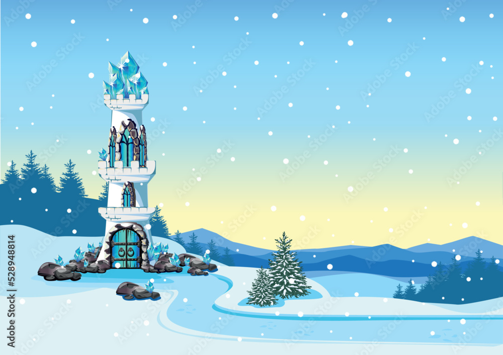 Winter castle for beautiful princess in cartoon style. Vector ...