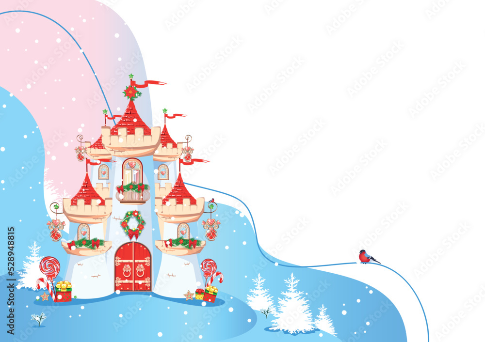 Winter castle for beautiful princess in cartoon style. Vector ...
