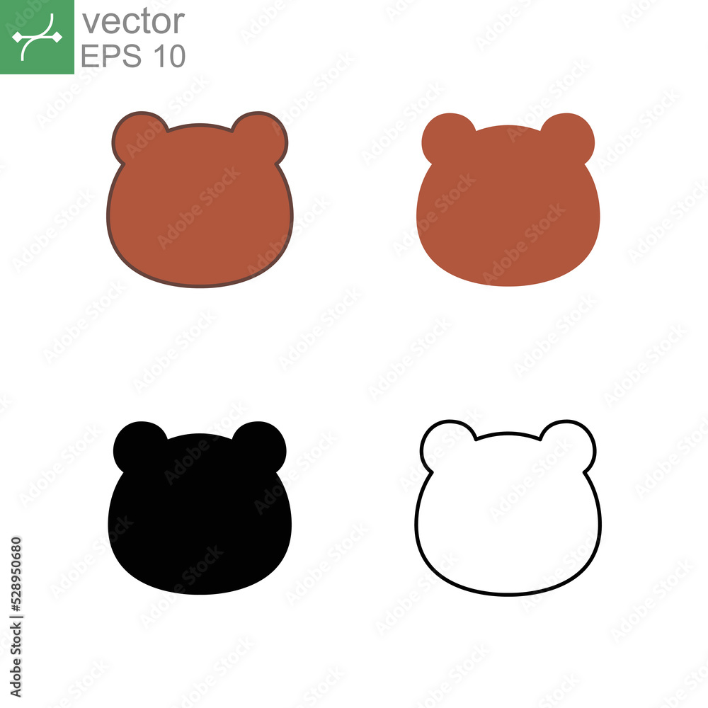 animal, bear head shape icon. solid, filled, outline style. Teddy bear ...