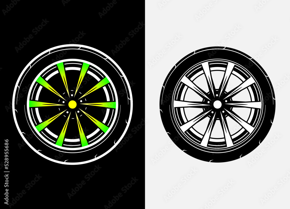 Different color set of car wheels, rubber tyre, car tyre, truck wheel ...