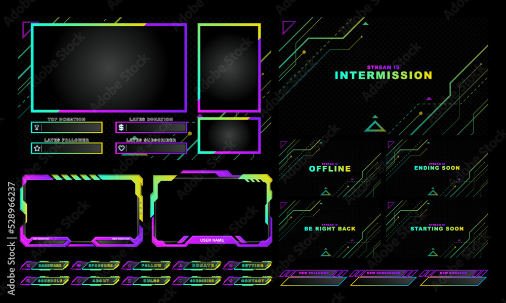 twitch Stream Facecam OBS Template Pink Green Game frame overlay design ...