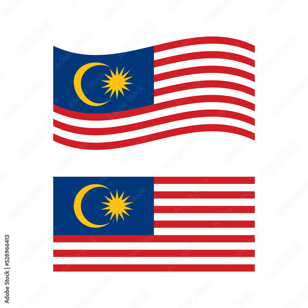 Flag of Malaysia icon set vector. Waving malaysian flag icon vector ...