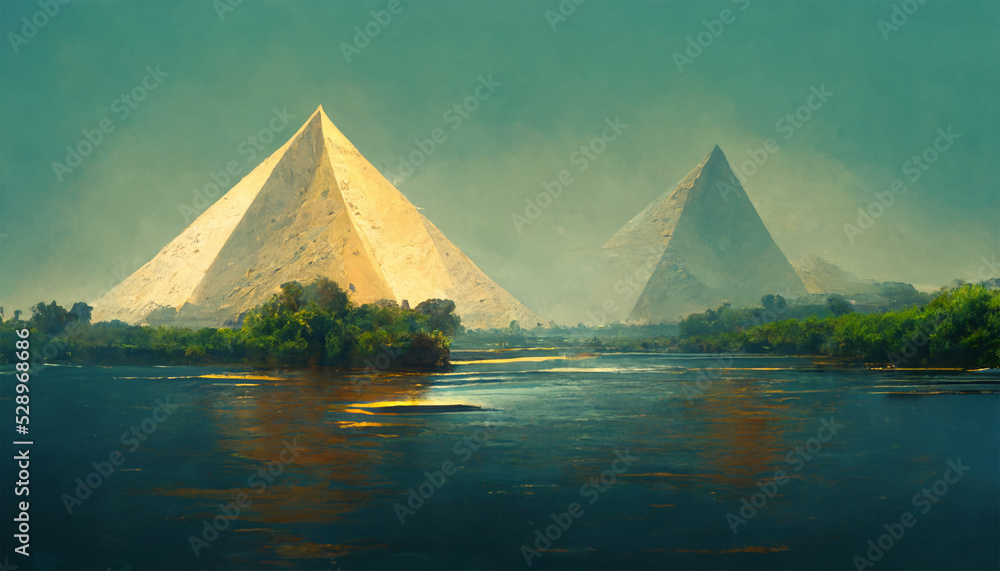 Nile river pyramids nature cloud sky egypt Stock Illustration | Adobe Stock