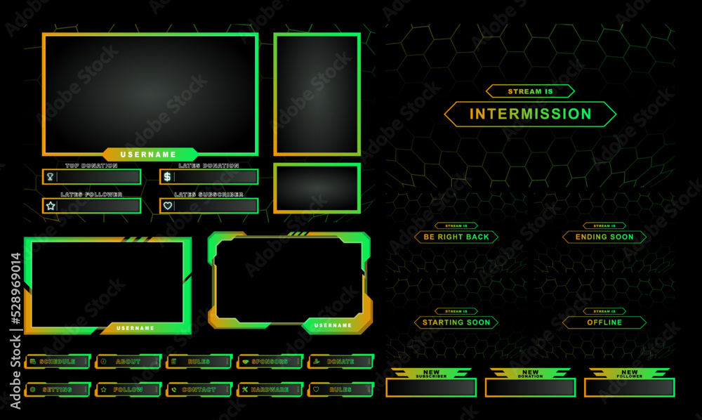 twitch Stream Facecam OBS Template Green Yellow Game overlay design ...